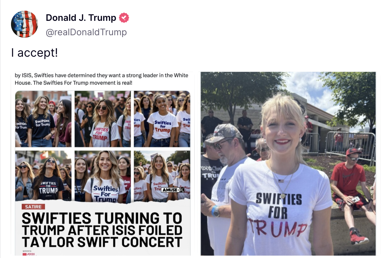 'Swifties' Decry ‘Bad Blood’ With Trump After He Posts AI Images of ...