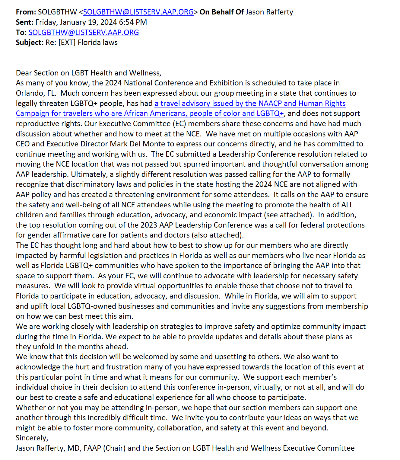 Emails Show Feuding in American Academy of Pediatrics on Florida ...