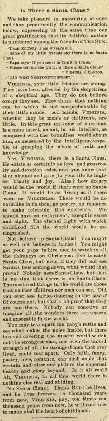 ‘Yes, Virginia’ Letter Writer Becomes as Immortal as Santa | The New ...