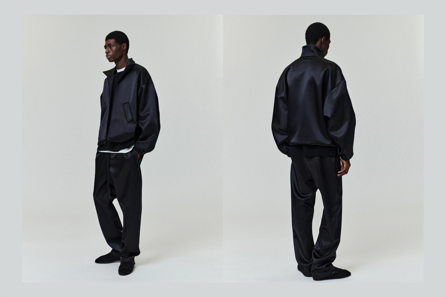 Review: Fear of God Essentials Bonded Satin Bomber Jacket | The New ...